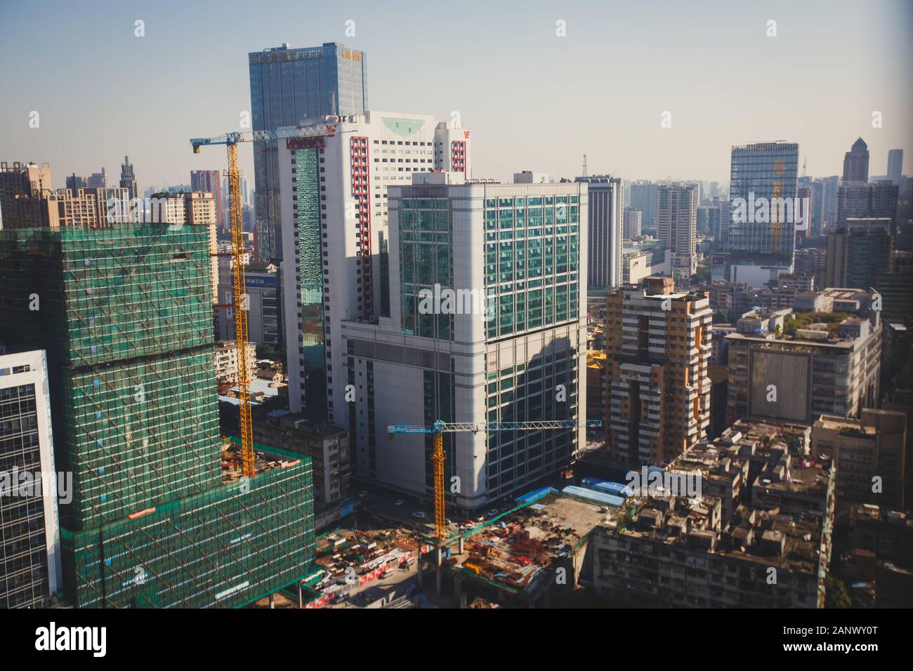 Beautiful wide-angle aerial view of Guangzhou , Guangdong, China with ...