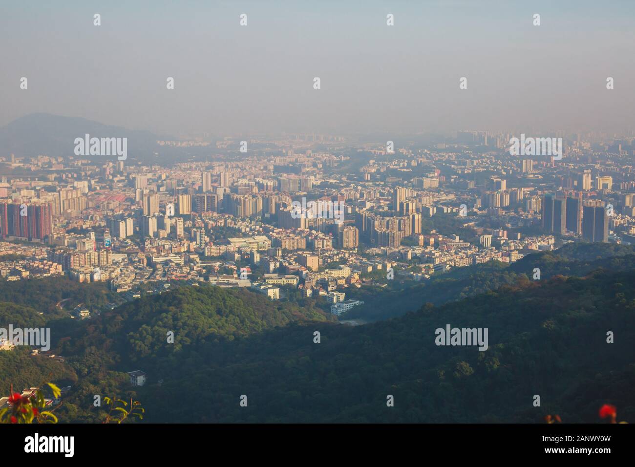 View of Guangzhou city with Zhujiang New Town from White Cloud Mountain ...