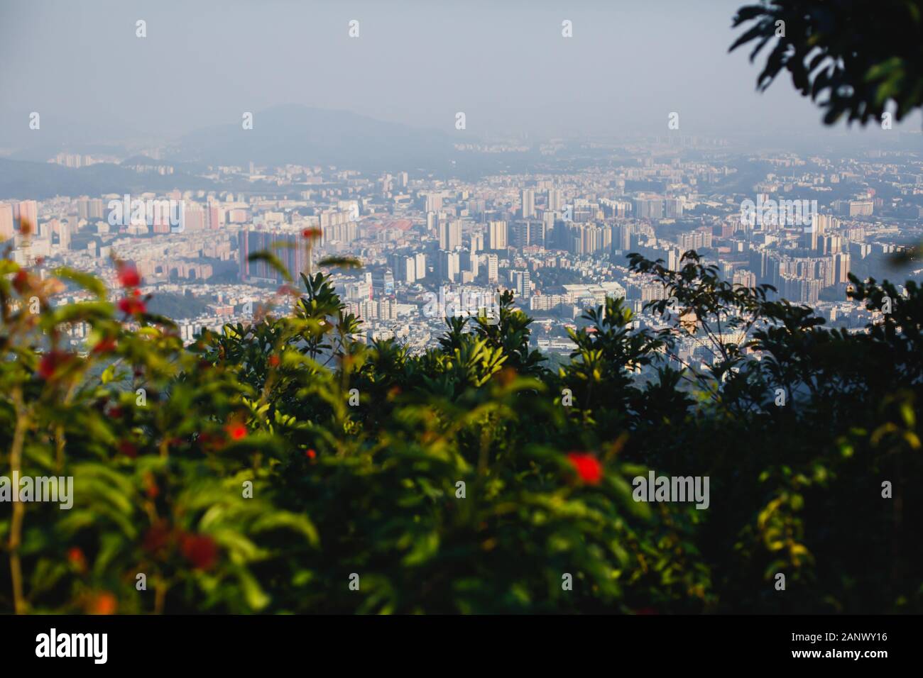View of Guangzhou city with Zhujiang New Town from White Cloud Mountain ...
