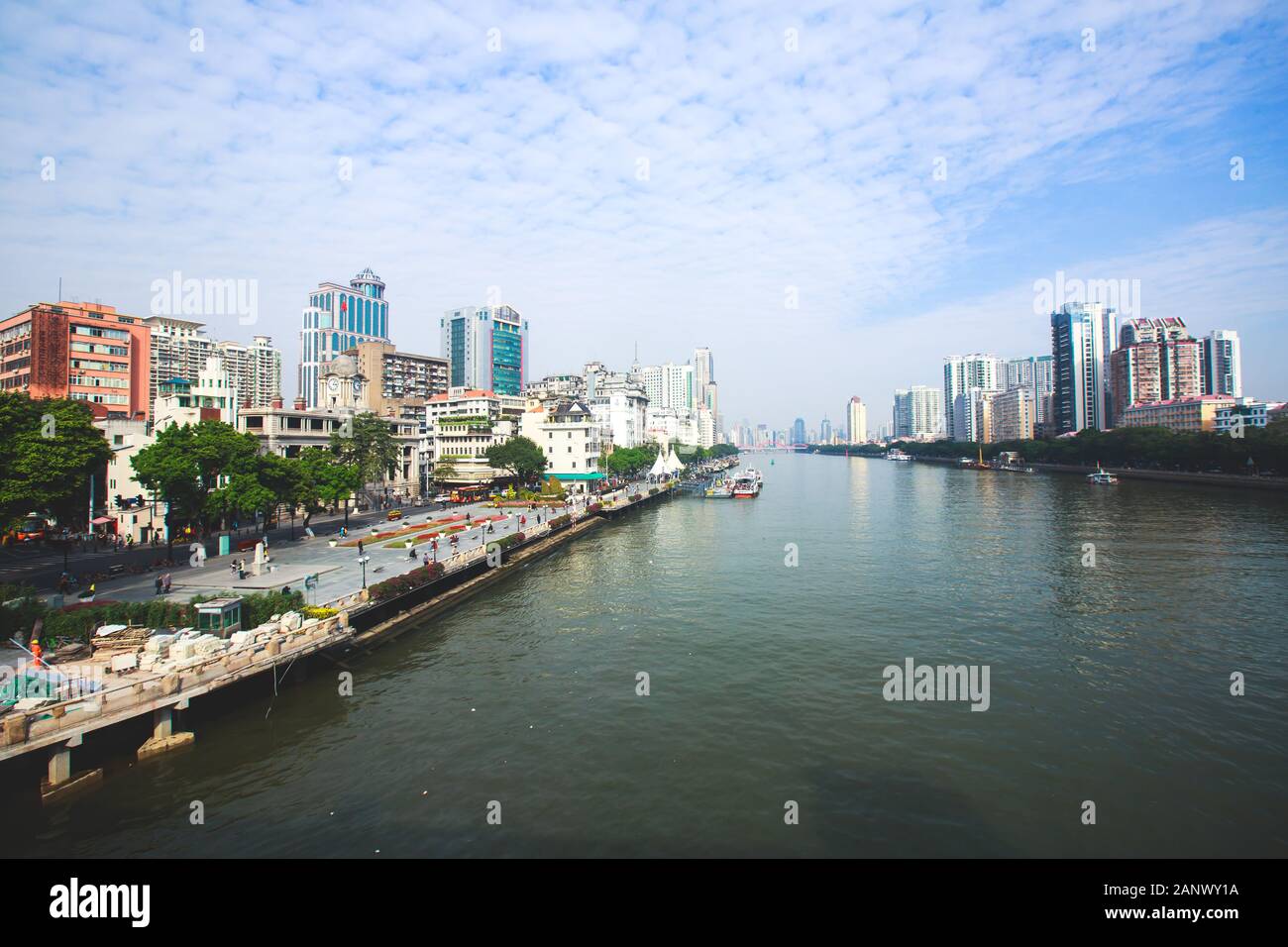 Beautiful wide-angle aerial view of Guangzhou , Guangdong, China with ...