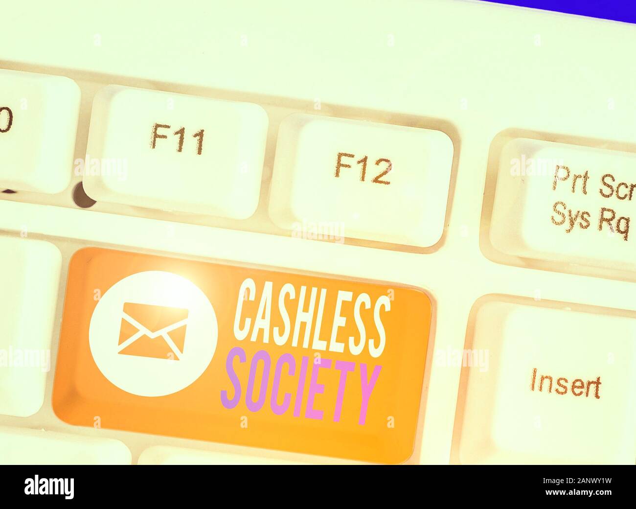 Writing note showing Cashless Society. Business concept for financial ...