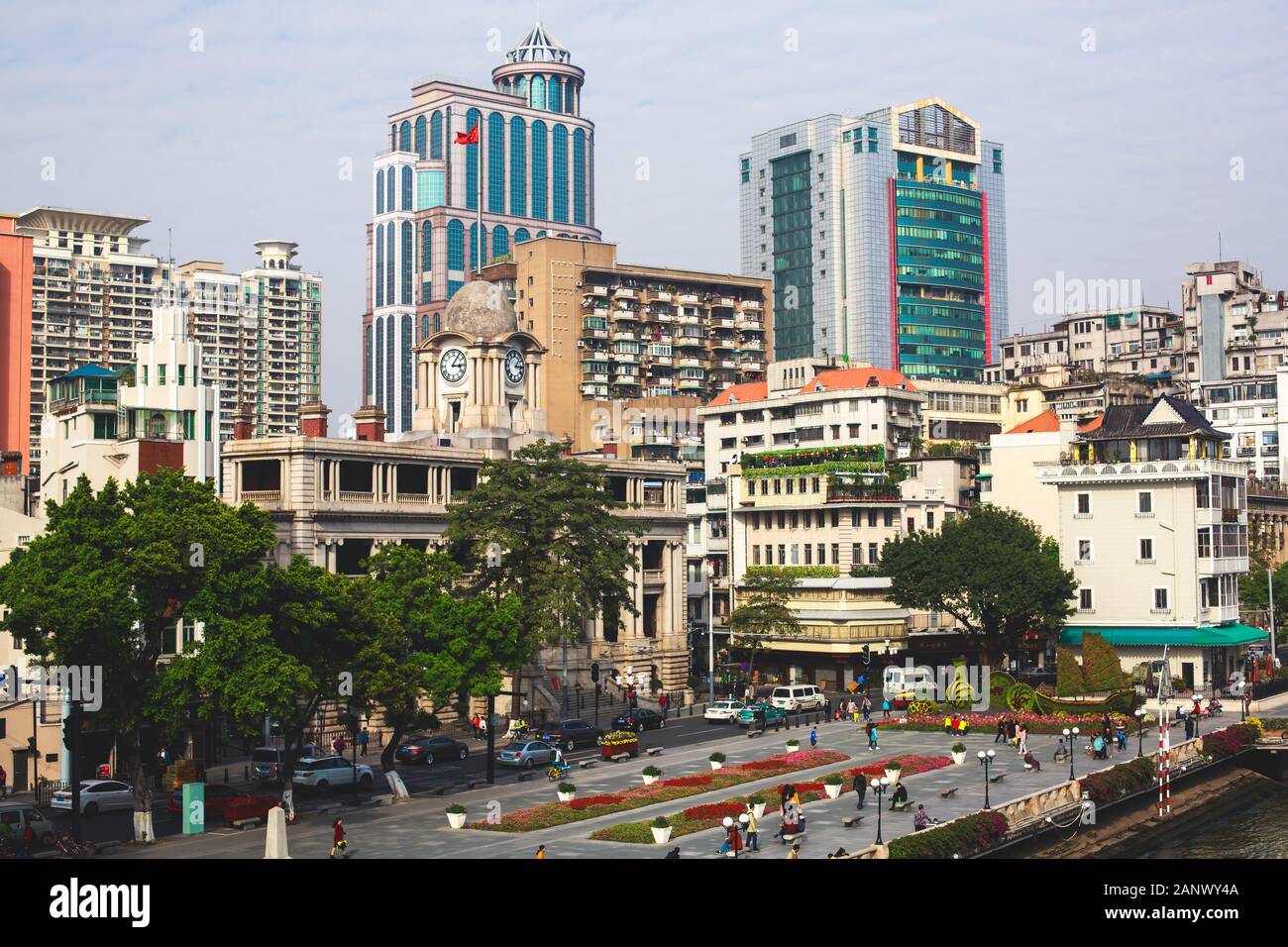 Beautiful wide-angle aerial view of Guangzhou , Guangdong, China with ...