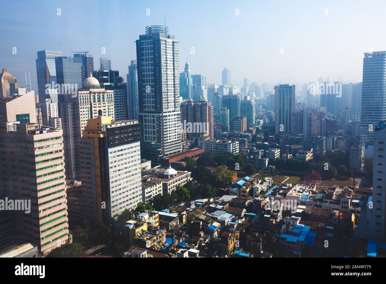 Beautiful wide-angle aerial view of Guangzhou , Guangdong, China with ...