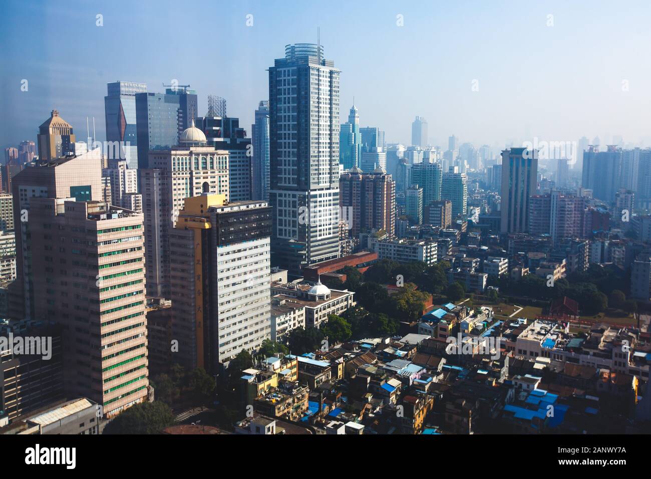 Beautiful wide-angle aerial view of Guangzhou , Guangdong, China with ...