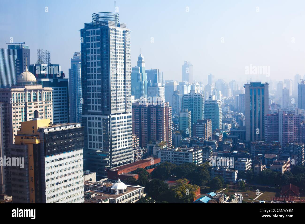 Beautiful wide-angle aerial view of Guangzhou , Guangdong, China with ...