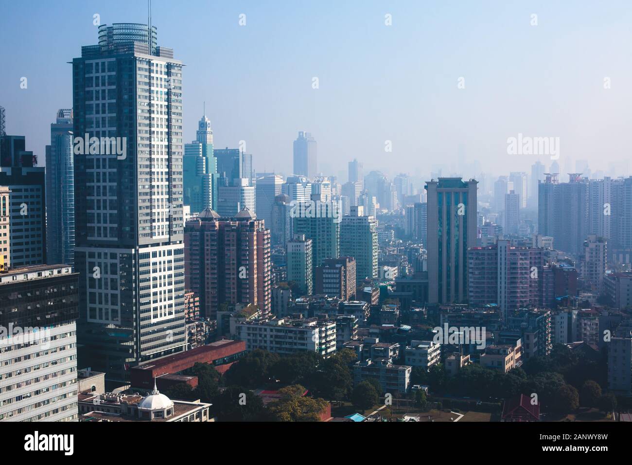 Beautiful wide-angle aerial view of Guangzhou , Guangdong, China with ...