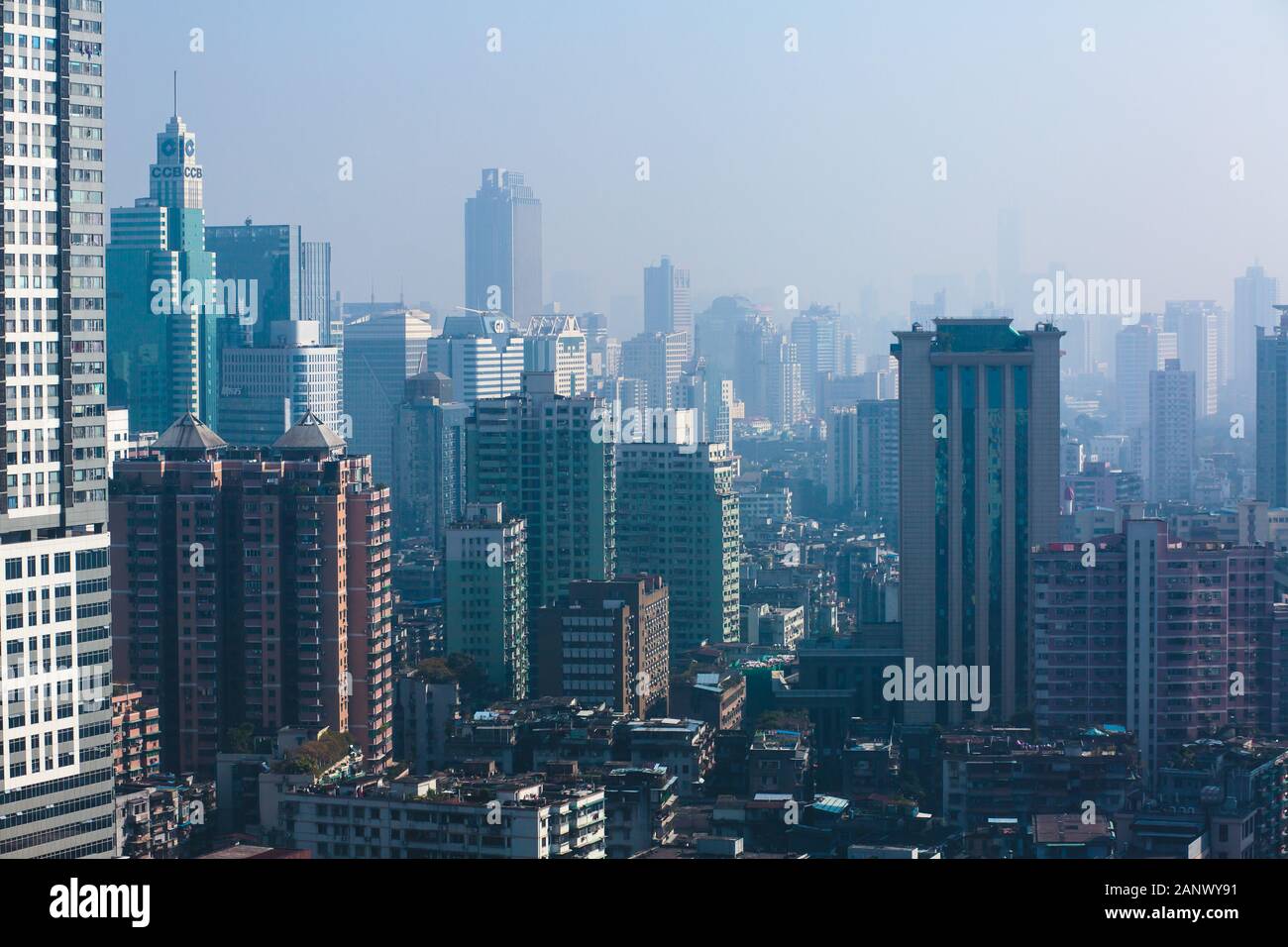 Beautiful wide-angle aerial view of Guangzhou , Guangdong, China with ...