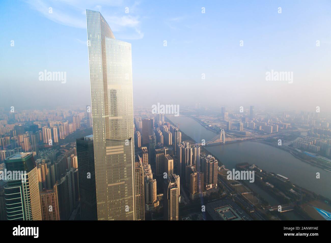 Beautiful wide-angle aerial view of Guangzhou , Guangdong, China with ...