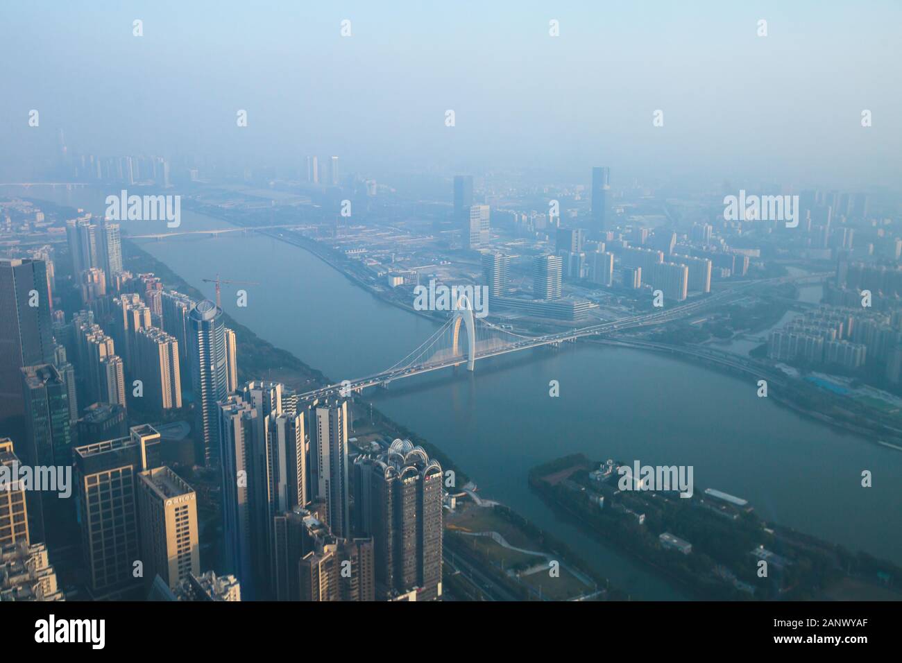 Beautiful wide-angle aerial view of Guangzhou , Guangdong, China with ...