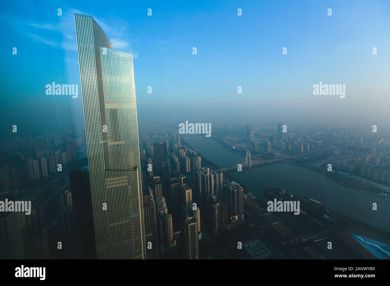 Beautiful wide-angle aerial view of Guangzhou , Guangdong, China with ...