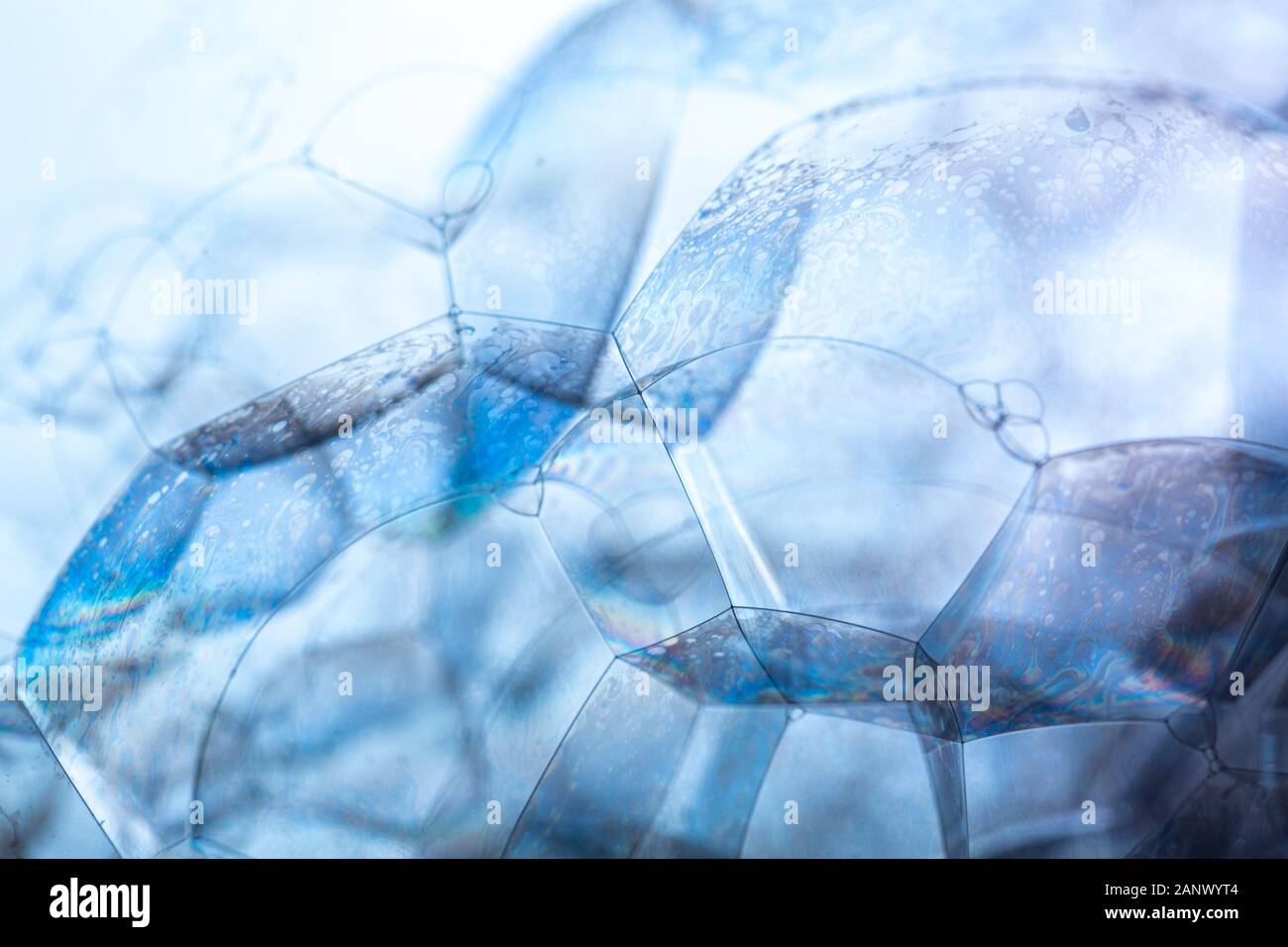Creative abstract background made of chain of bubbles structure in blue ...