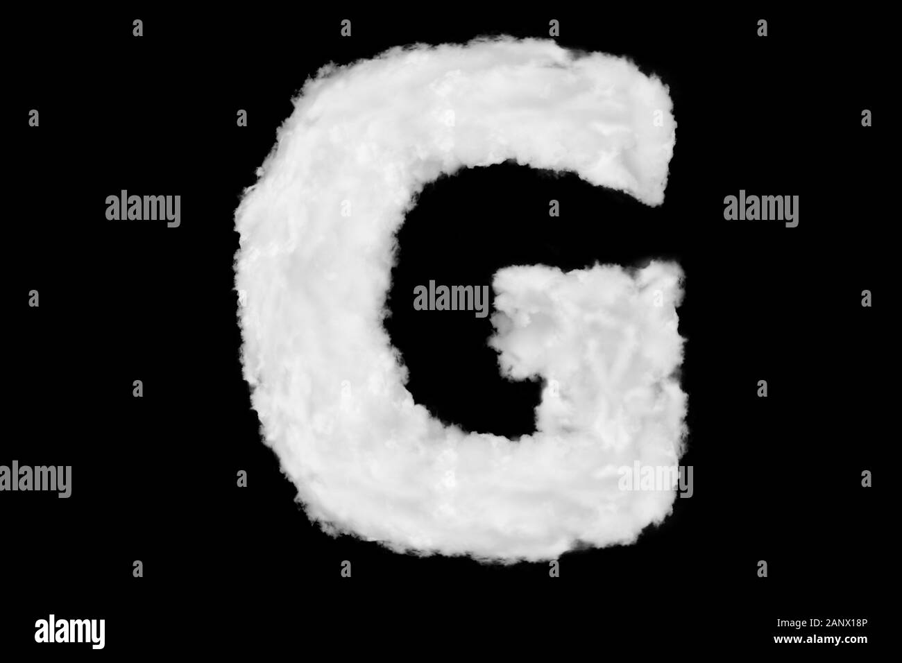 Letter G font shape element made of clouds on black background ready ...
