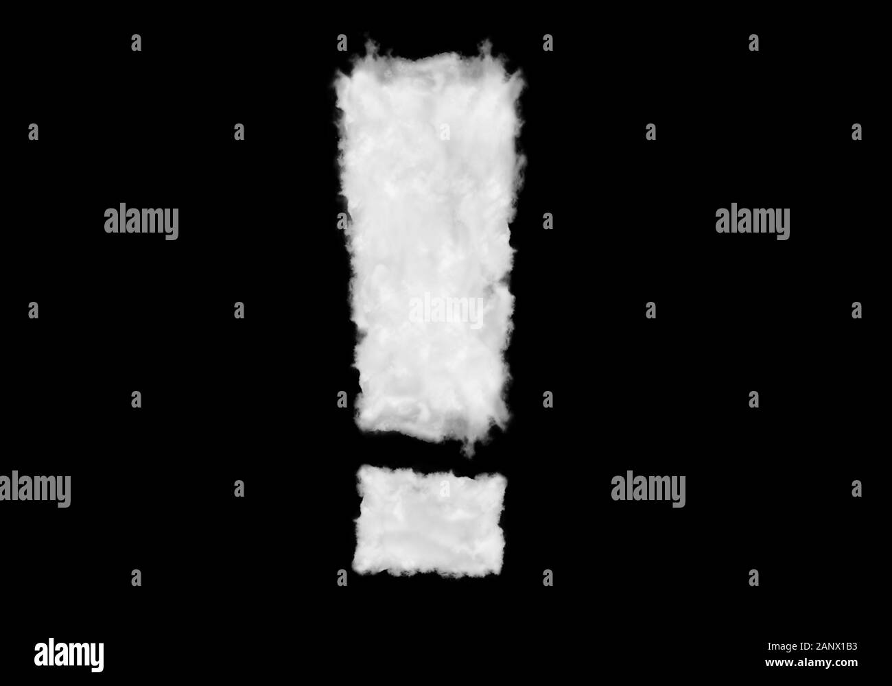 Exclamation mark font symbol shape element made of clouds on black ...