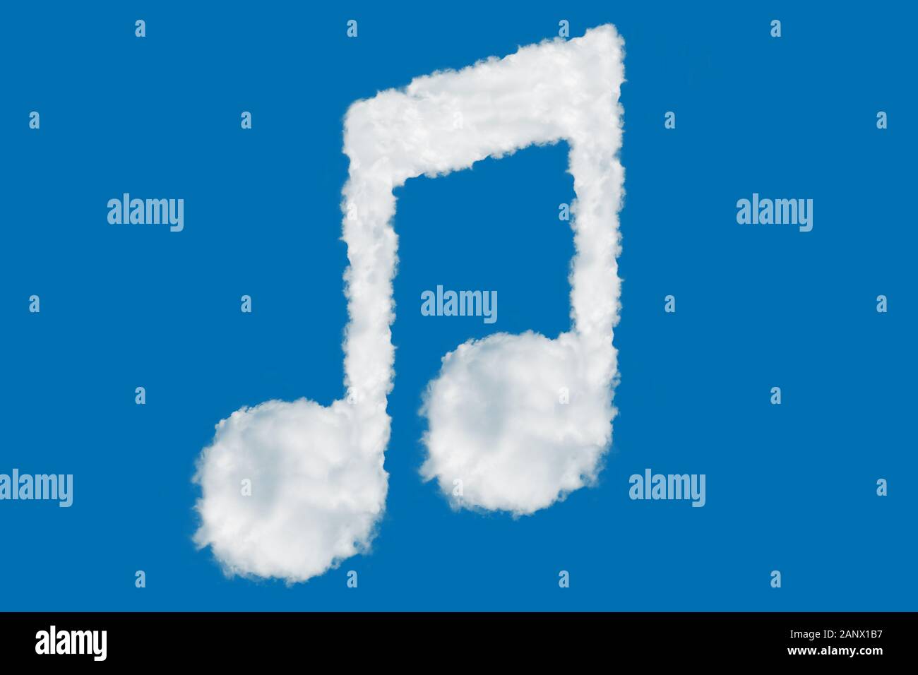 Music note font shape element made of clouds on blue background over ...