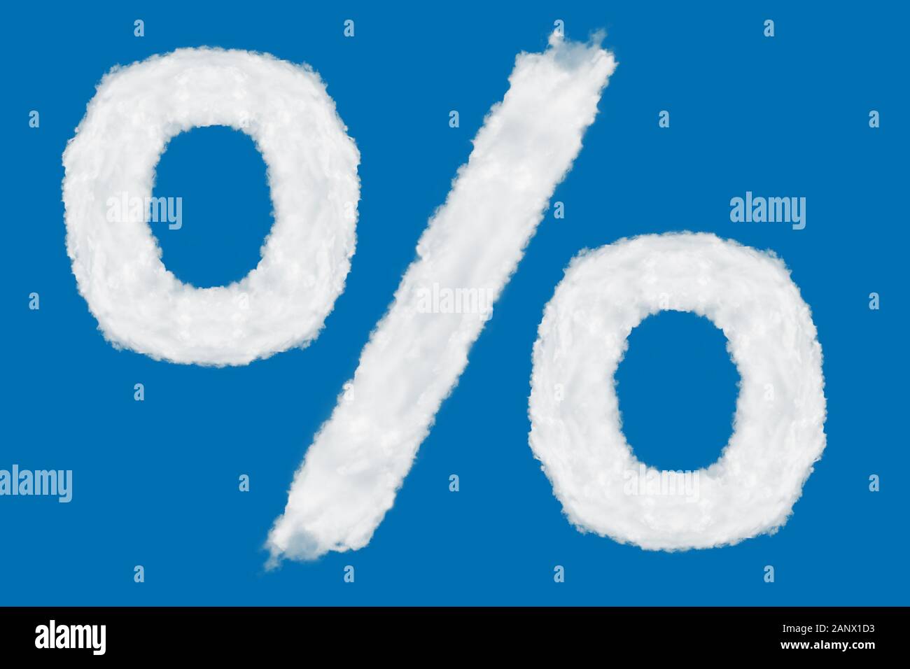 Percent symbol font shape element made of clouds on blue background ...