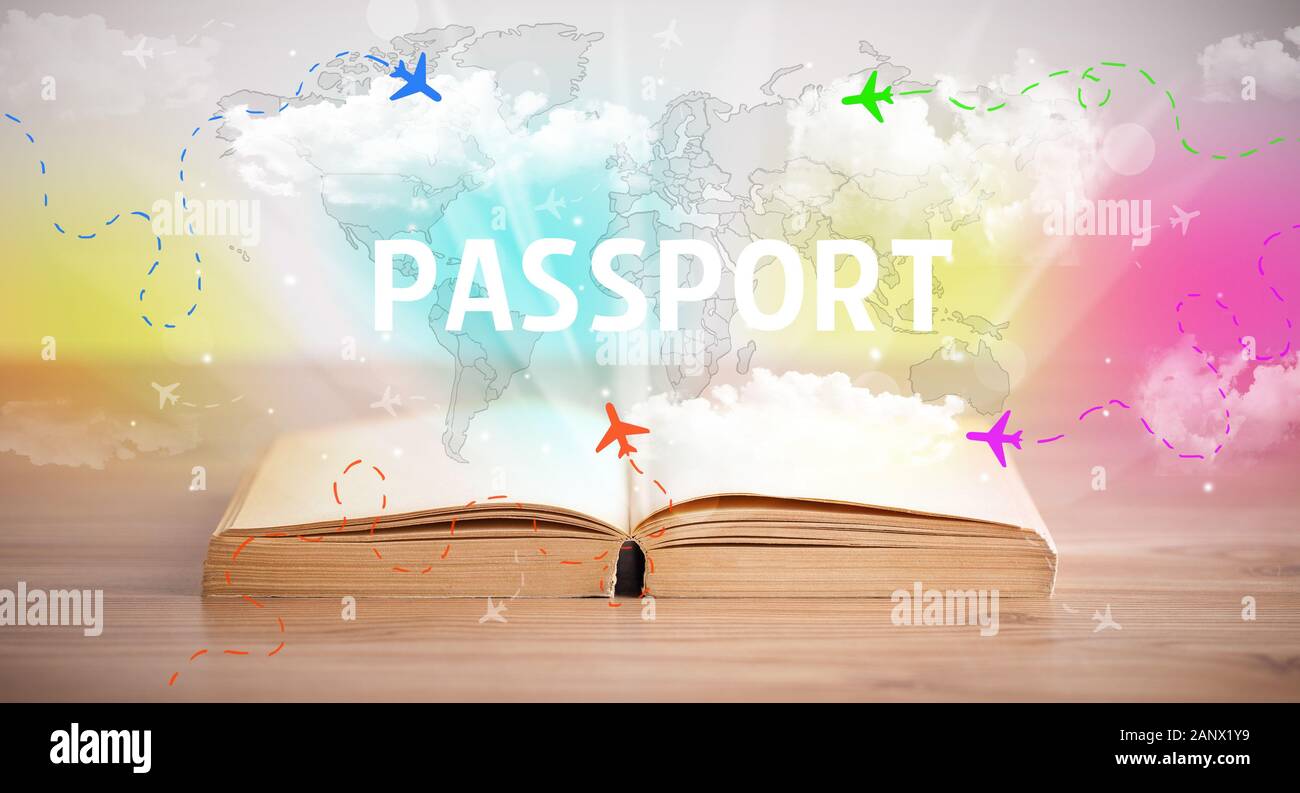Open book with PASSPORT inscription, vacation concept Stock Photo - Alamy