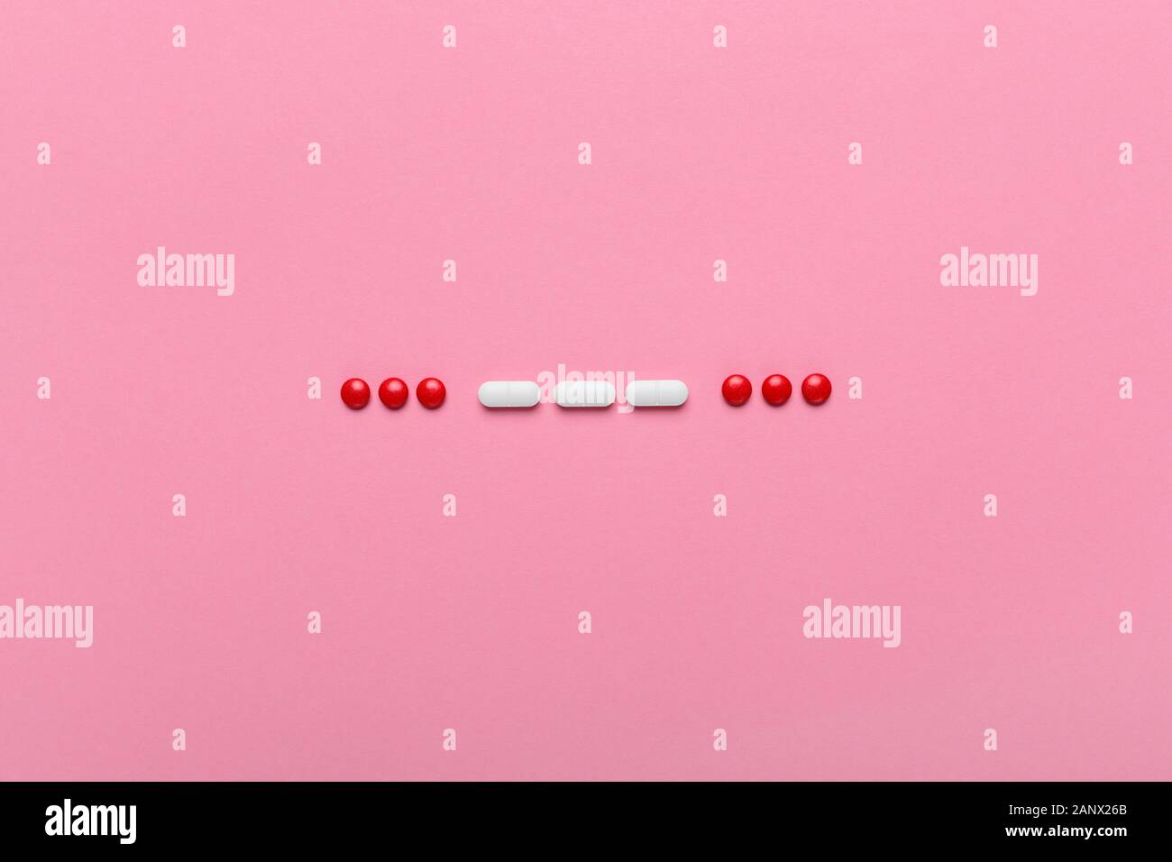 SOS morse code with medical drugs and pills, top view flat lay ...