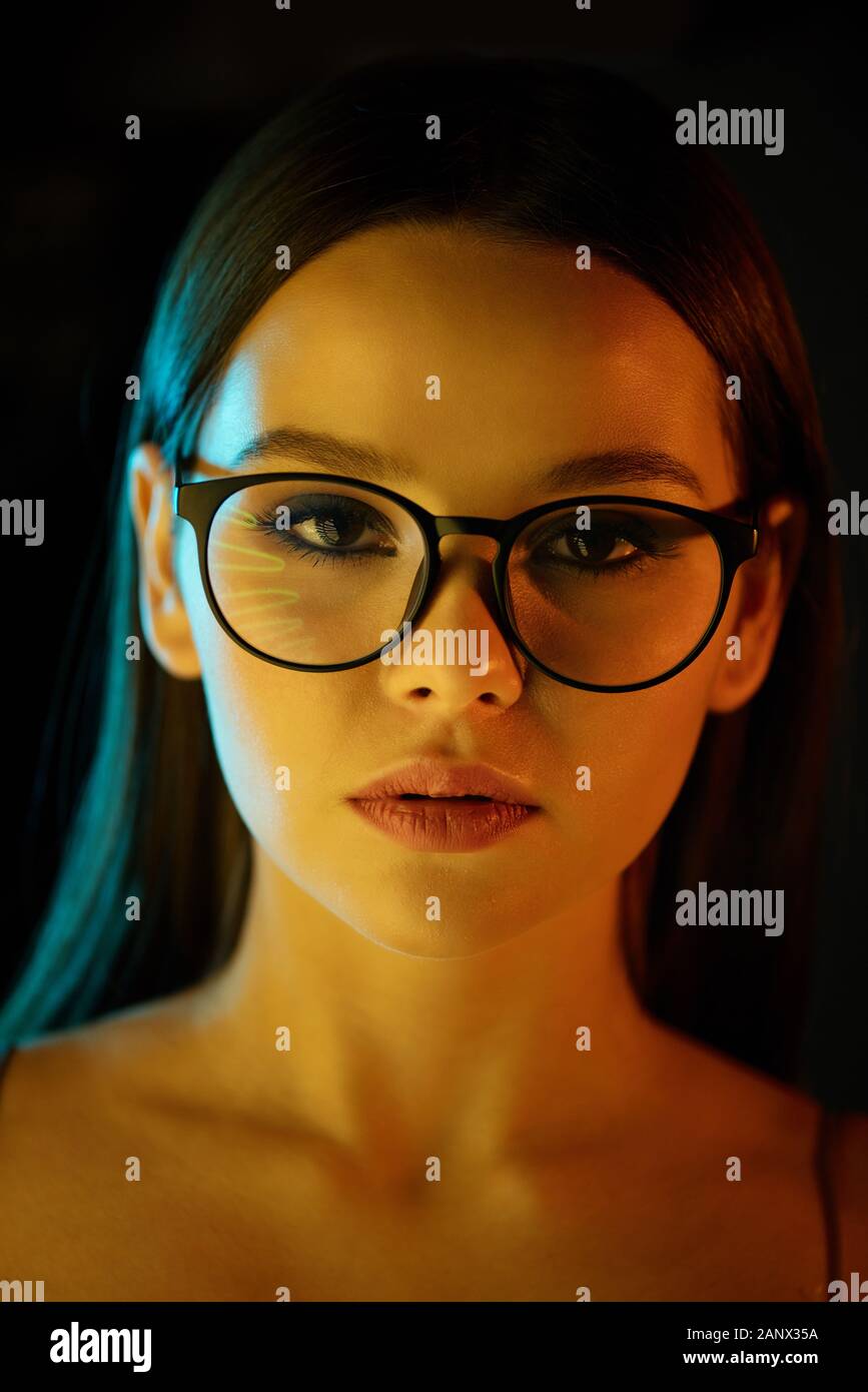 Serious woman in glasses Stock Photo - Alamy