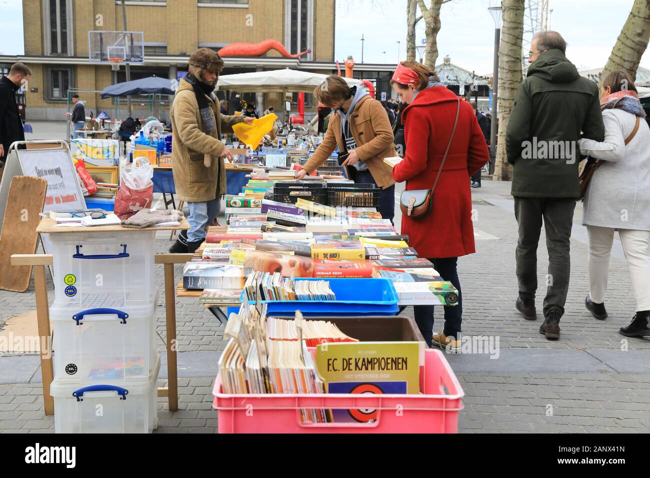The flea market on St Jansvliet, by the River Schelde, in Antwerp ...