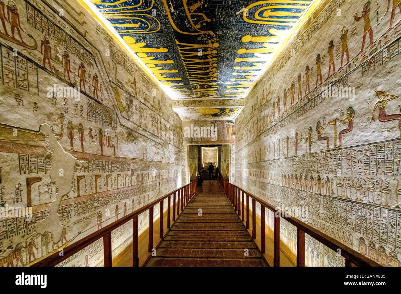 Hieroglyphics on either side of the ramp leading down through the fifth ...