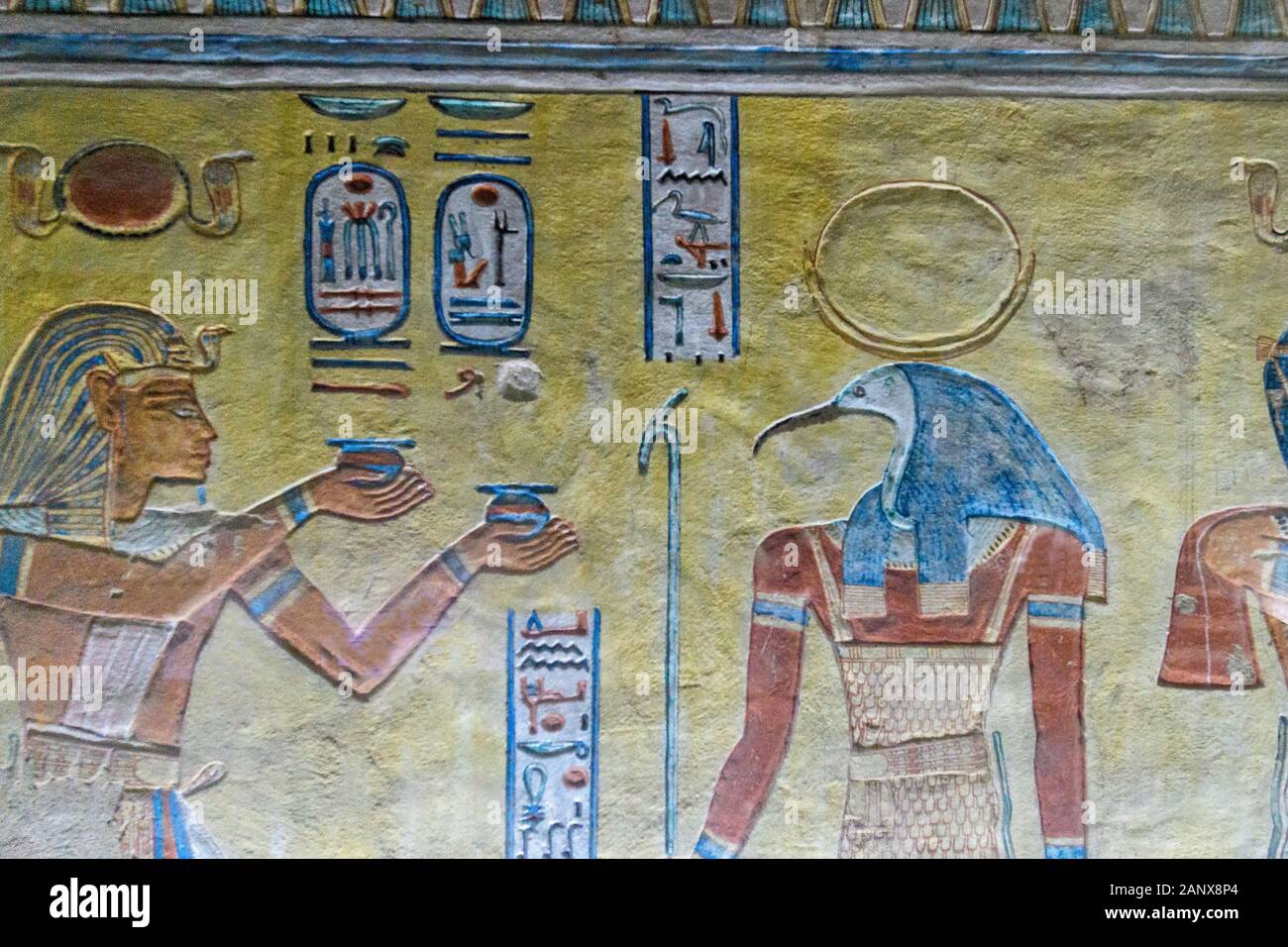 Frieze of Ramses III. in front of god Thoth in QV44, the tomb of ...