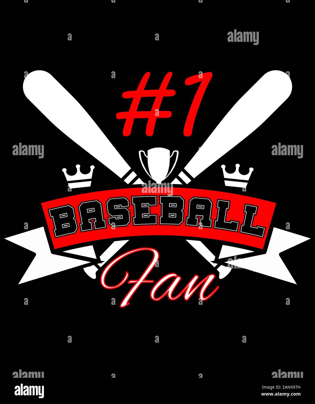 #1 Baseball Fan graphic in red and white text design with a banner, and ...
