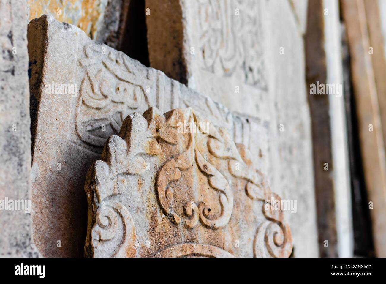 some antique tablets with interesting textures on them at a church at ...