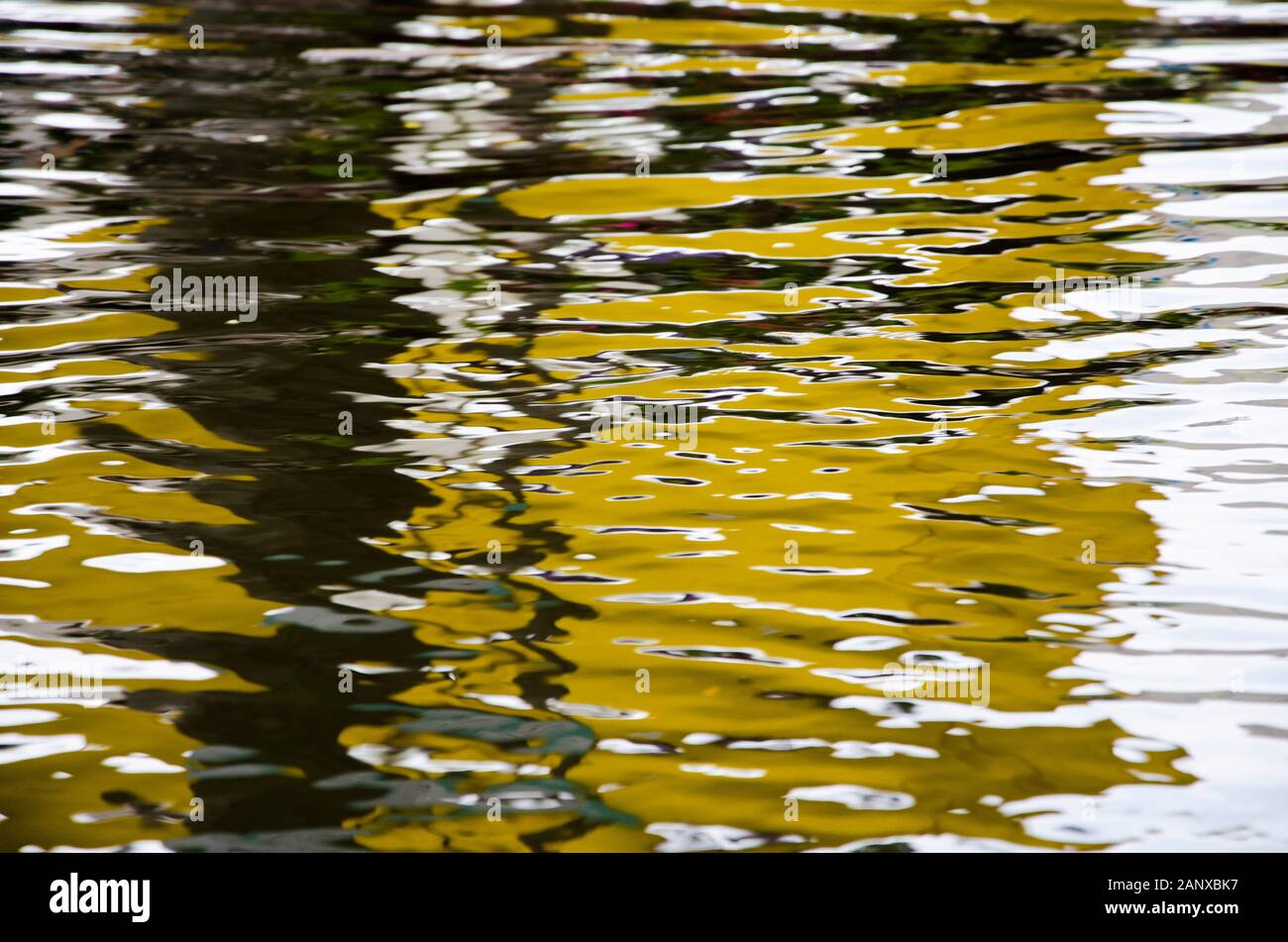 Color and nature: yellow reflection on moving water surface Stock Photo ...