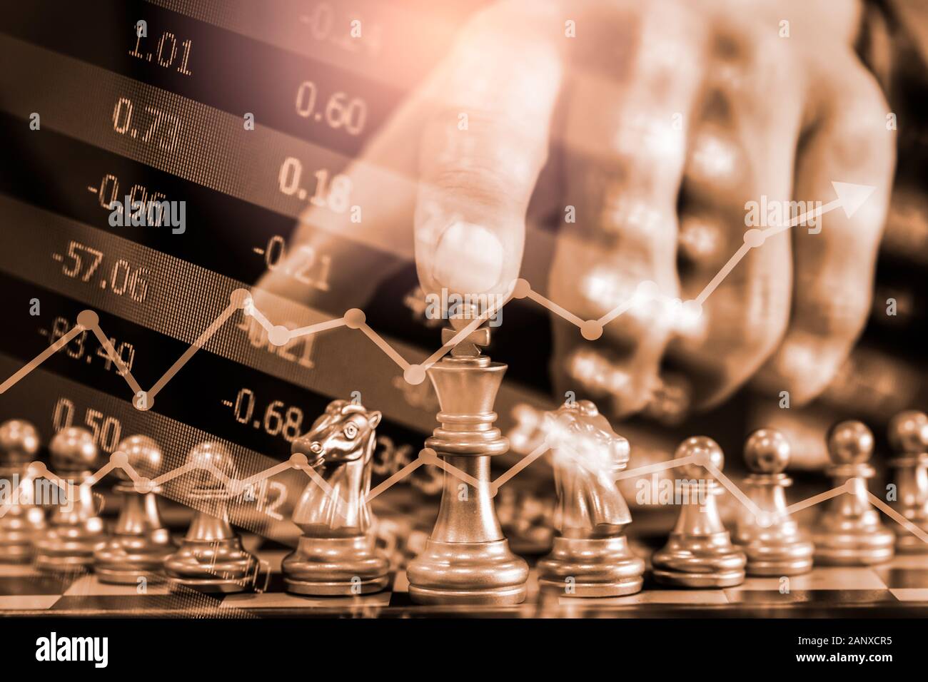 Chess game on chess board on stock market or forex trading graph chart ...