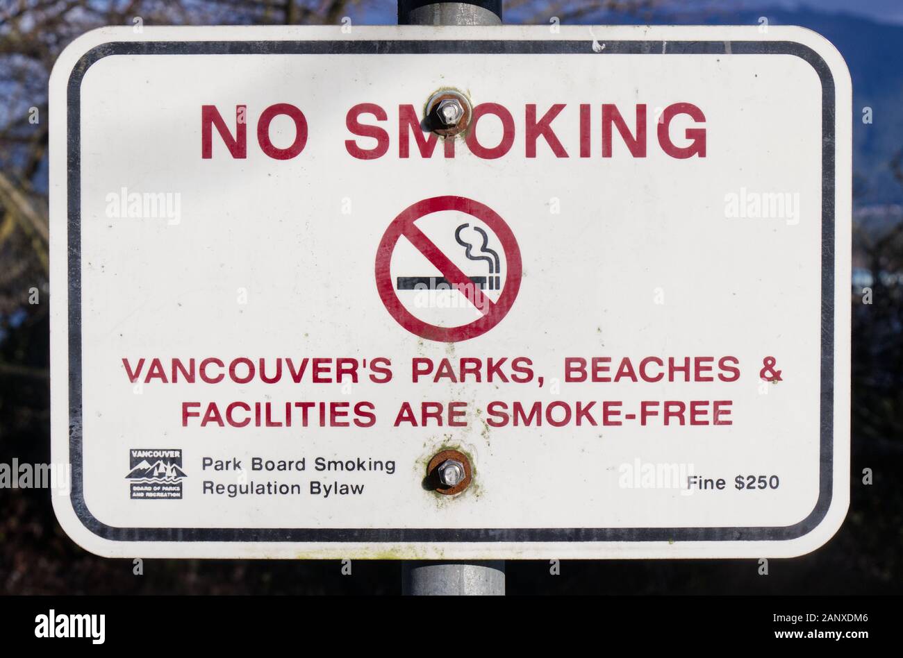 Vancouver, Canada - January 1, 2020: View of sign "No smoking" near ...