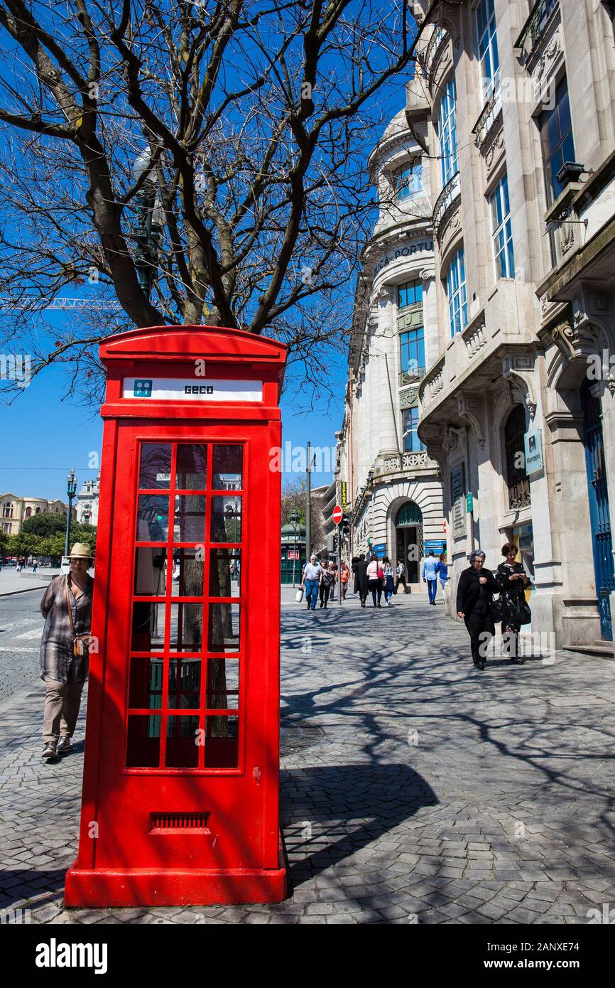 PORTO, PORTUGAL - MAY, 2018: Vintage red phone booth ad the beautiful ...