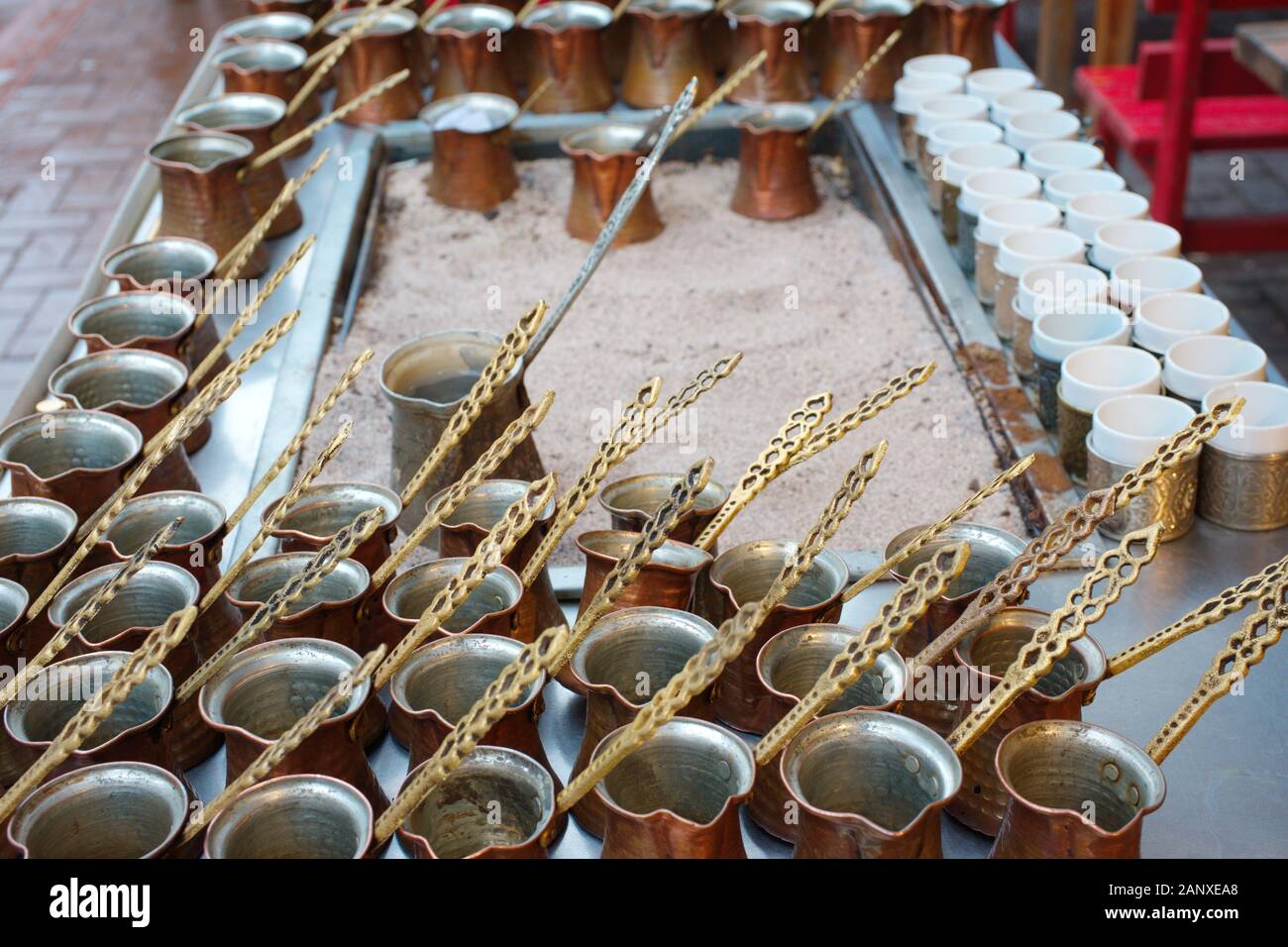 Turkish coffee culture coffee in the sand. cooking coffee on the sand ...