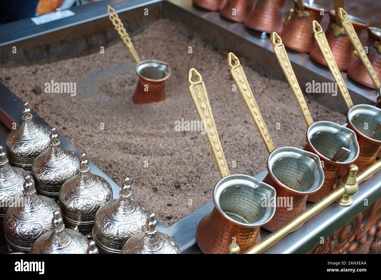 Turkish coffee culture coffee in the sand. cooking coffee on the sand ...