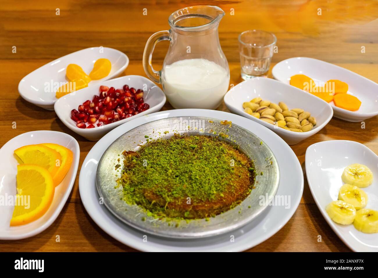 Traditional turkish dessert kunefe, kunafa, kadayif with pistachio ...