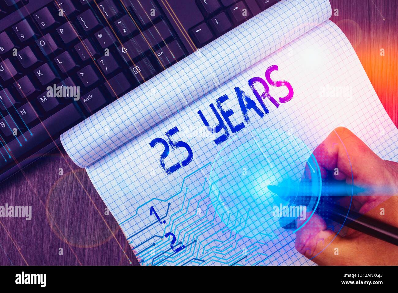 Writing note showing 25 Years. Business concept for Remembering or ...