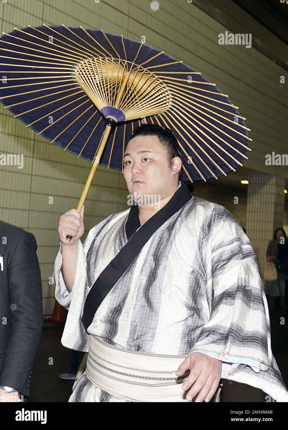 Sekiwake Asanoyama is seen leaving Ryogoku Kokugikan in Tokyo after ...