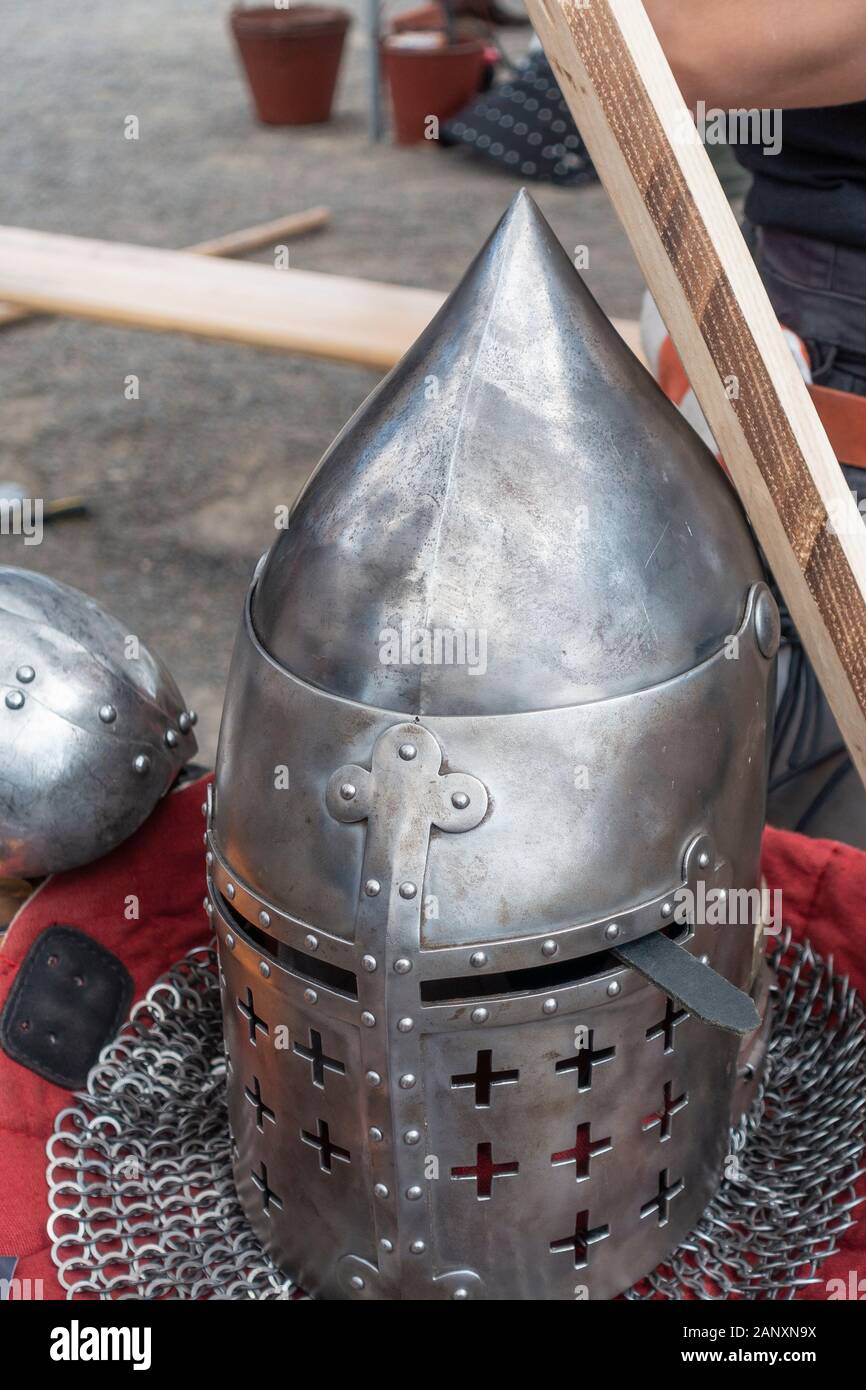 Medieval Metal Helmet at Medieval Combat Sport Tournament in ...