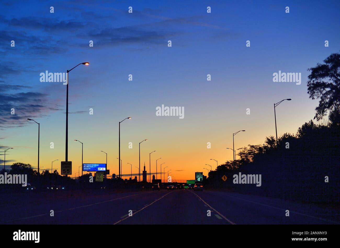 Chicago, Illinois, USA. Vehicles on the Eisenhower Expressway passing ...