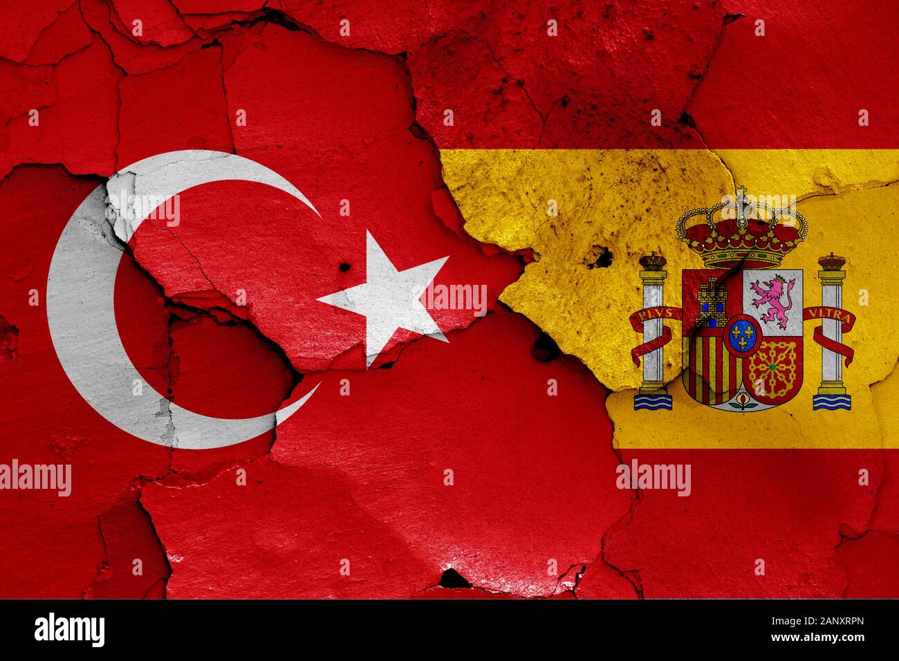 flags of Turkey and Spain painted on cracked wall Stock Photo - Alamy