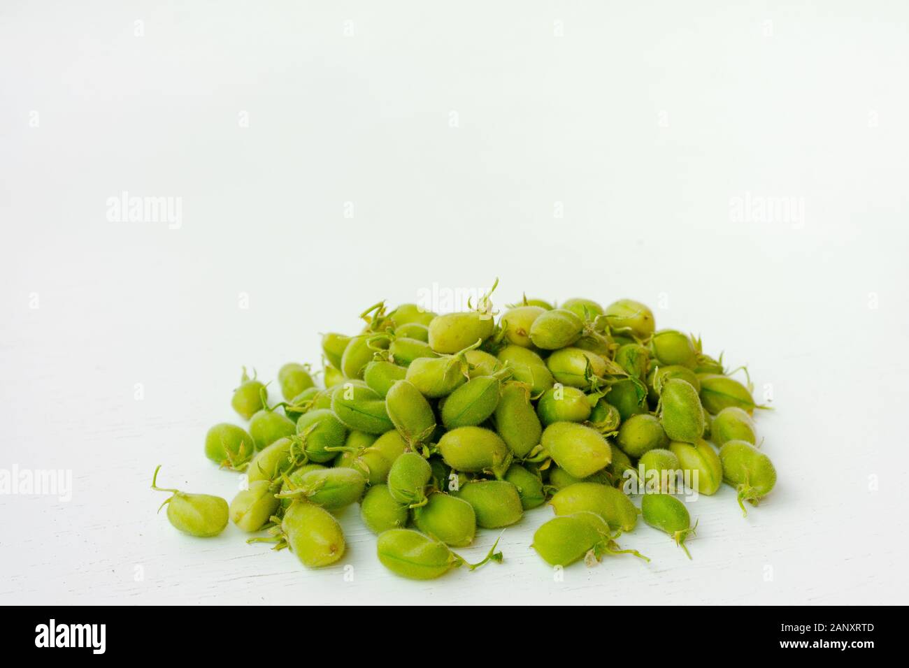 raw green fresh chickpeas. Heap of legume chickpea background. Top view ...