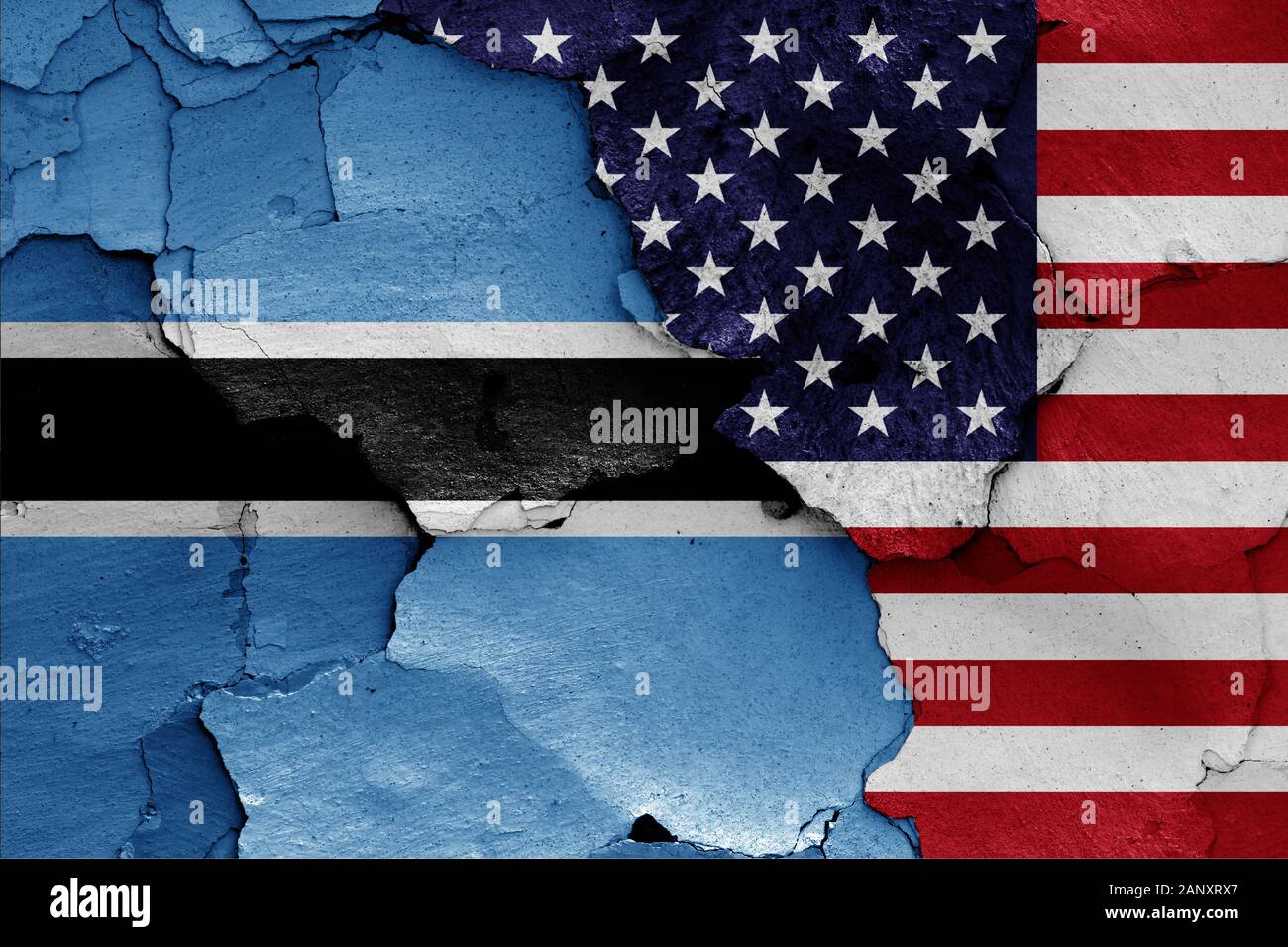 flags of Botswana and USA painted on cracked wall Stock Photo - Alamy