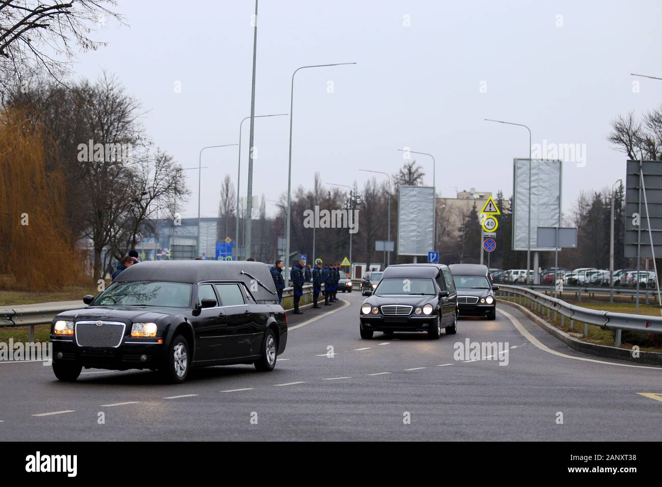 Kiev, Ukraine. 19th Jan, 2020. A motorcade of hearses carrying the ...