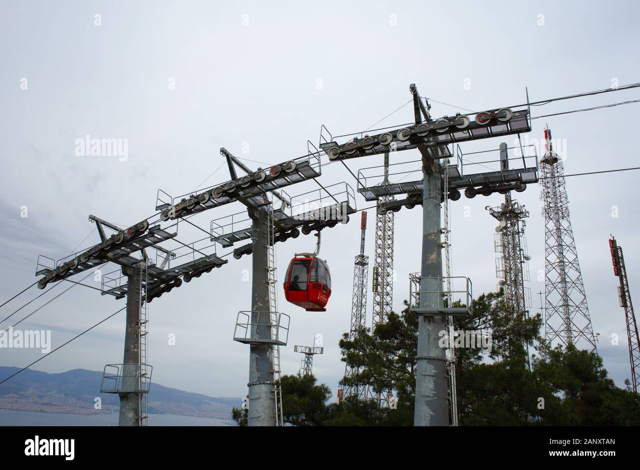 Cable car, city panorama City View. Tourist travel by cable car Stock ...