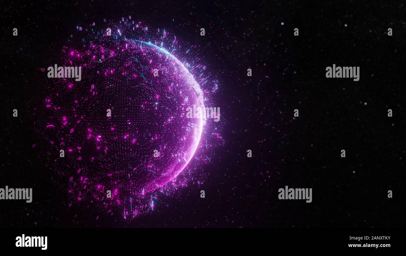 Abstract futuristic planet Earth surrounded by virtual elements. Dots ...
