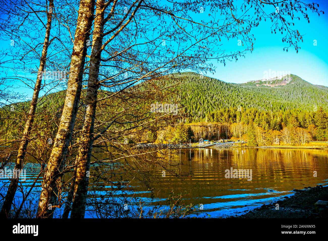 Sitka sound and the Old Sitka boat launch on a sky blue day near Sitka ...