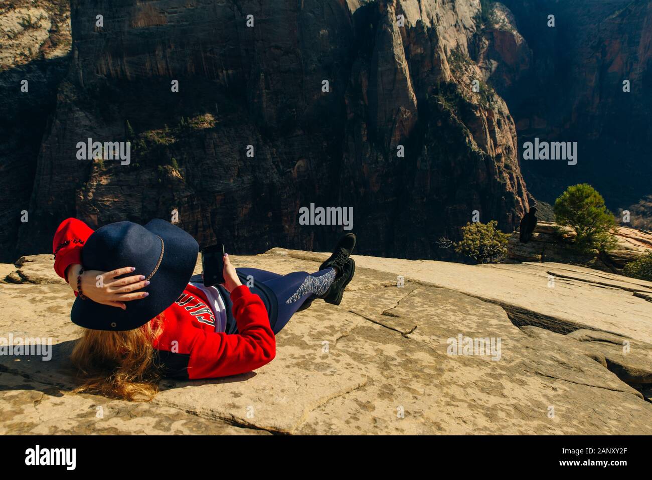 girl traveller on Zion National Park in southwestern Utah near the town ...