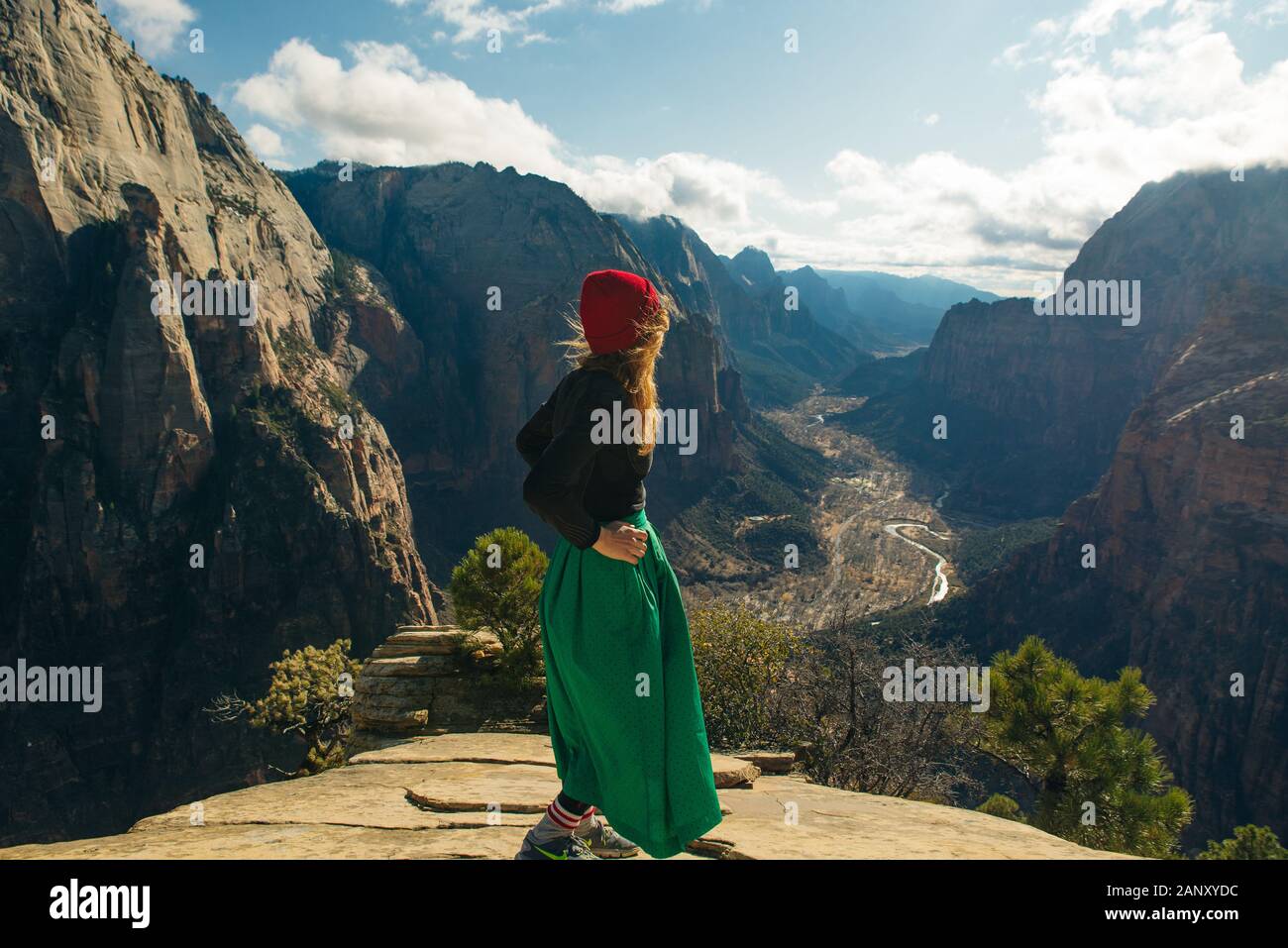 girl traveller on Zion National Park in southwestern Utah near the town ...