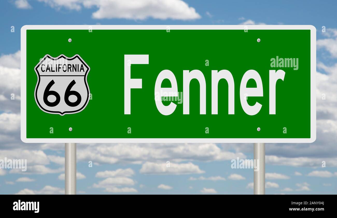 Rendering of a green 3d highway sign for Fenner California on Route 66 ...