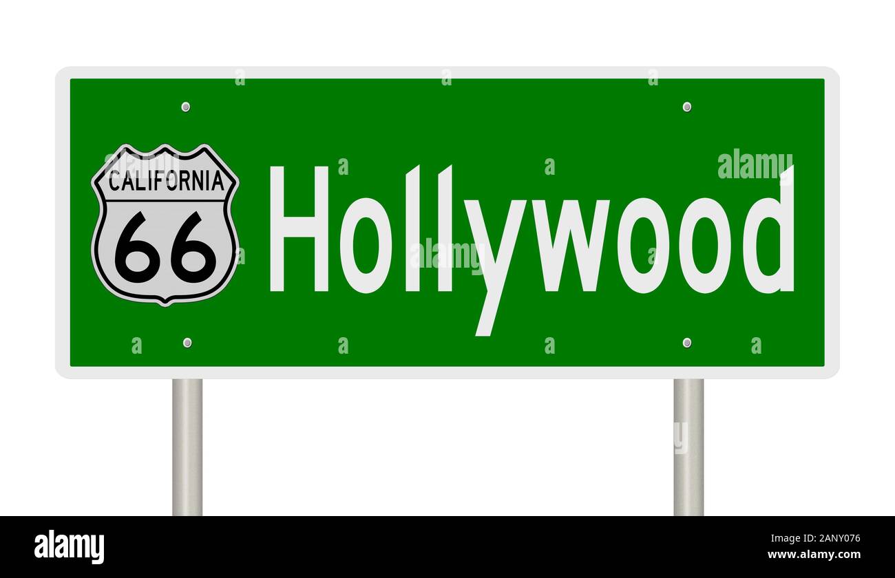 Rendering of a green 3d highway sign for Hollywood California on Route ...