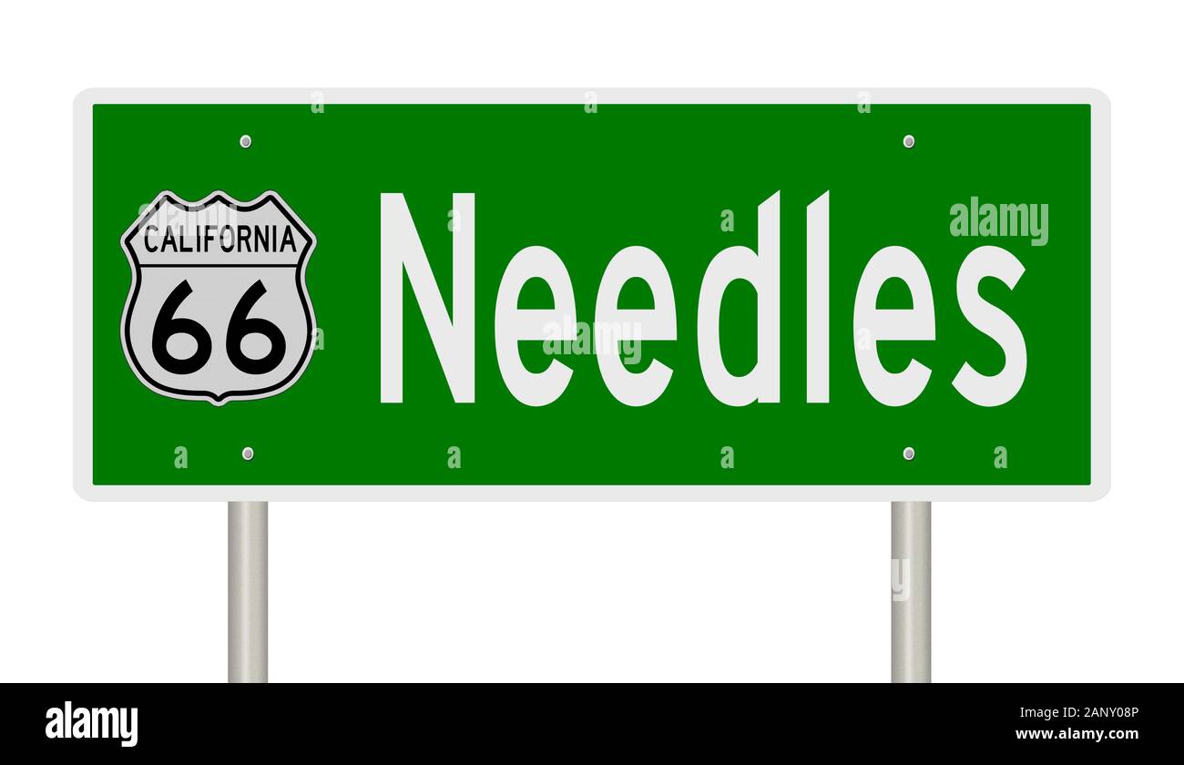 Rendering of a green 3d highway sign for Needles California on Route 66 ...